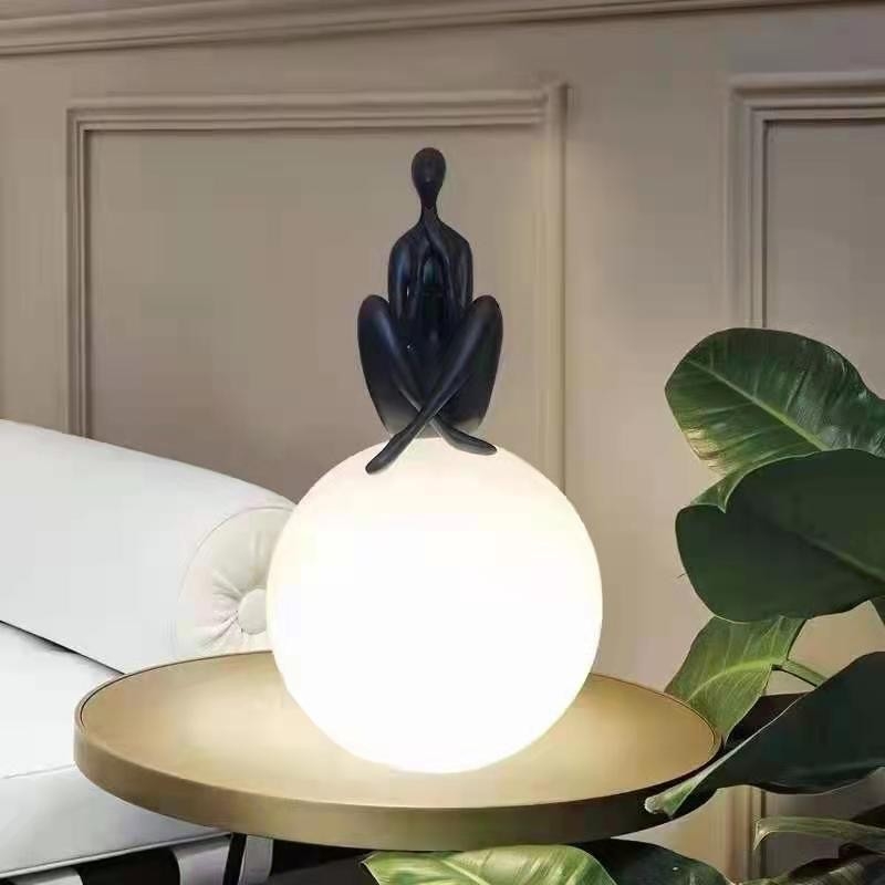 Resin Humanoid Sculpture Sitting Ball Girl Table Lamp | BVH Modern LED ...