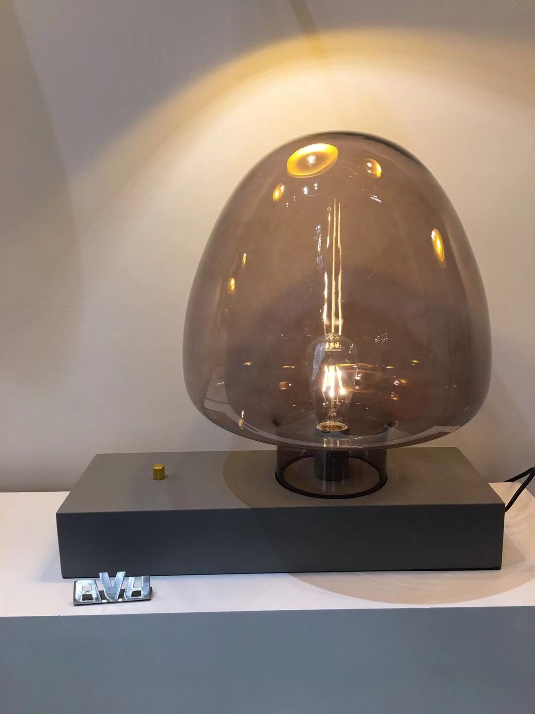 Aluminum Glass Smoke Grey glass with Oxydized Aluminum Base Table Lamp ...